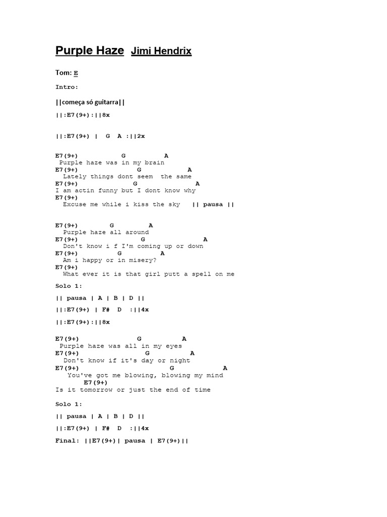 Purple Haze Jimi Hendrix | PDF