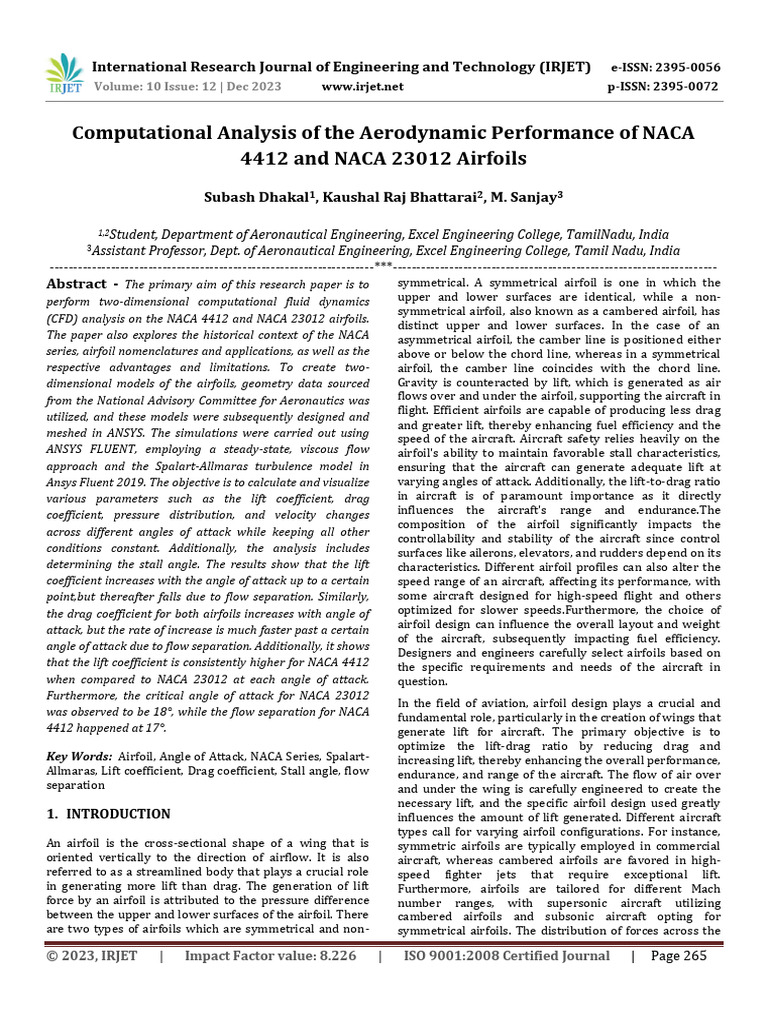 Computational Analysis of The Aerodynamic Performance of NACA 4412 and ... Computational Analysis of The Aerodynamic Performance of NACA 4412 and ...
