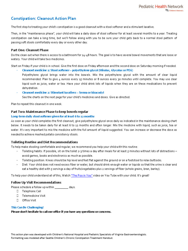 Constipation Action Plan Med Chart Revised 1.27.20 | PDF | Constipation ...