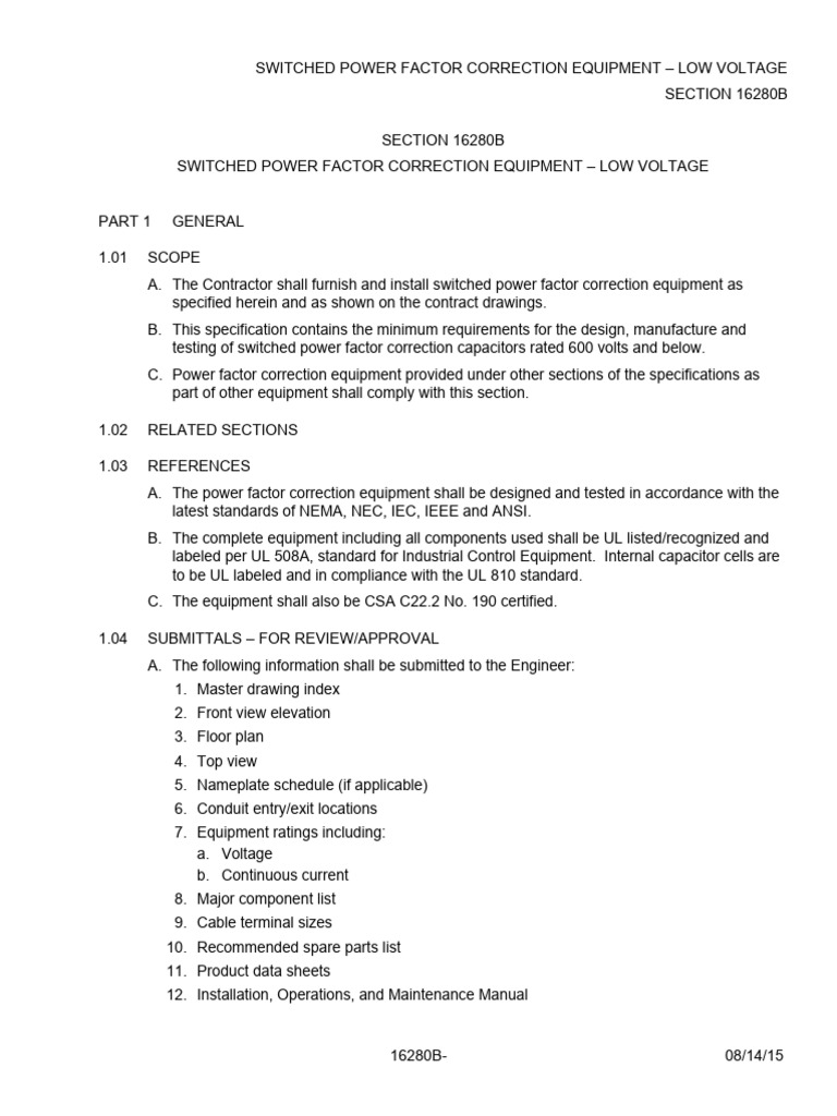 Eaton PFC Guide Spec 16280B | PDF | Capacitor | Fuse (Electrical)