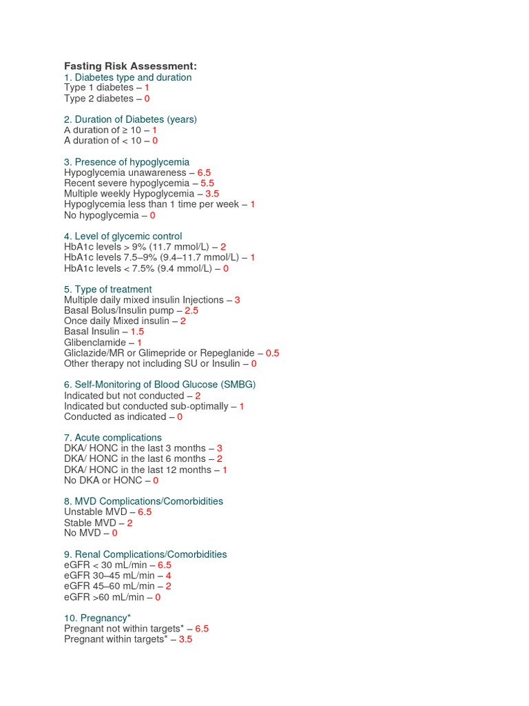 Fasting Risk Assessment | PDF | Hyperglycemia | Hypoglycemia