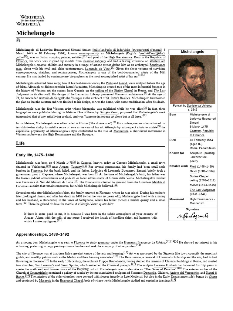 Michelangelo | PDF | Michelangelo | Florence