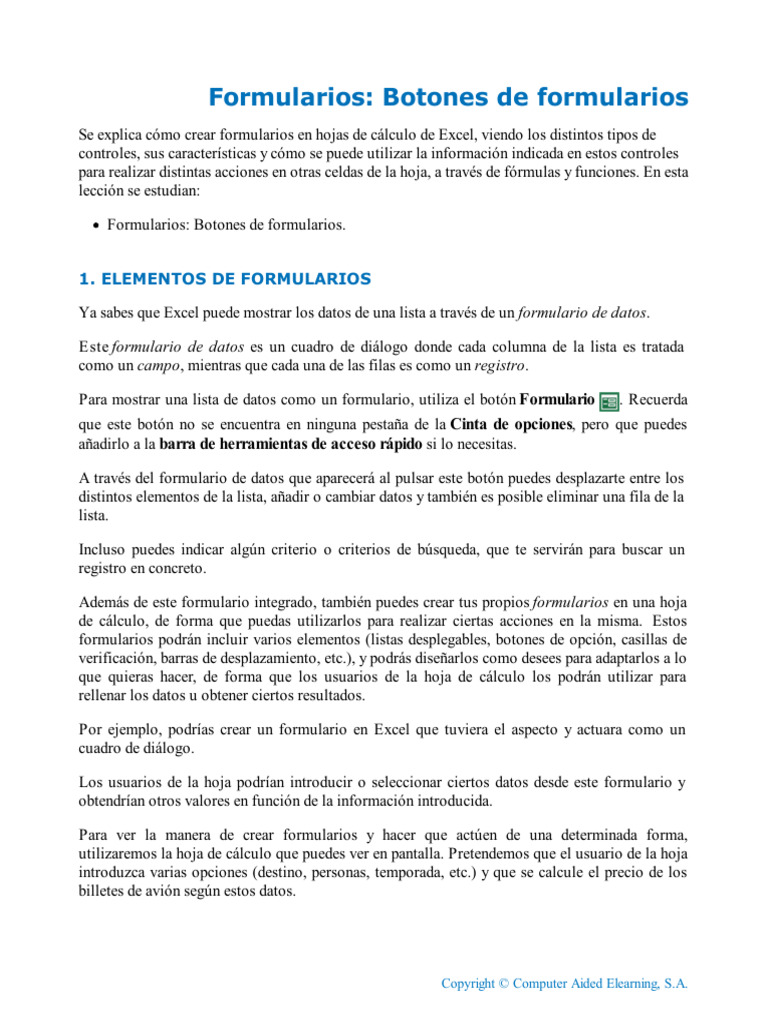 FORMULARIOS-BOTONES DE FORMULARIOS - Excell | PDF | Hoja de cálculo ...