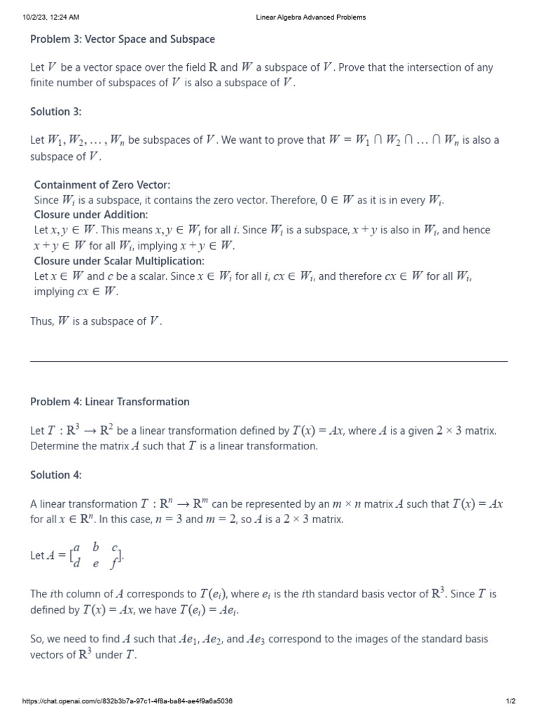 V W V V V: Problem 3: Vector Space and Subspace | PDF | Linear Subspace | Linear Map
