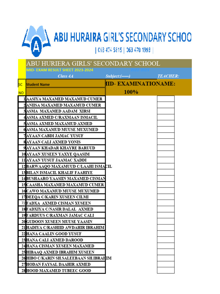Tuunis Afernoon English f2 First Term Result Sheet 2024 | PDF | Clans
