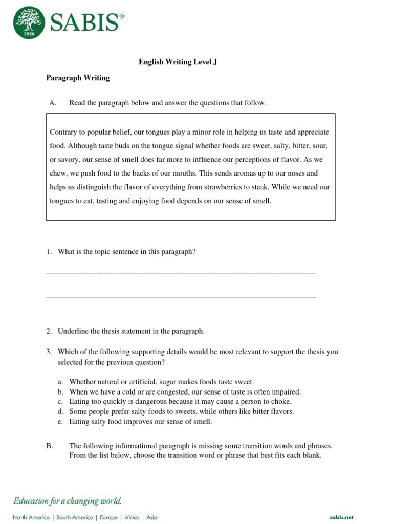 2324 Level J (GR 7 UAE - GR 8 Gulf) English Writing Course Questions ...