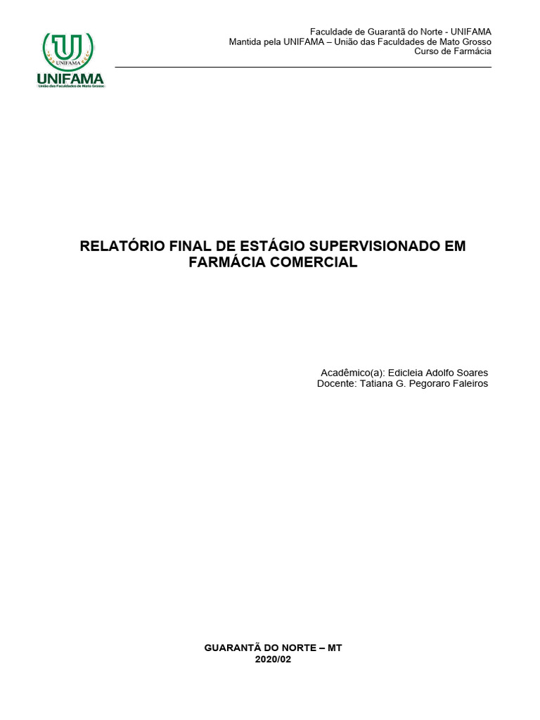 Relatorio Final Farmacia Comercial | PDF | Farmacêutico | Farmácia