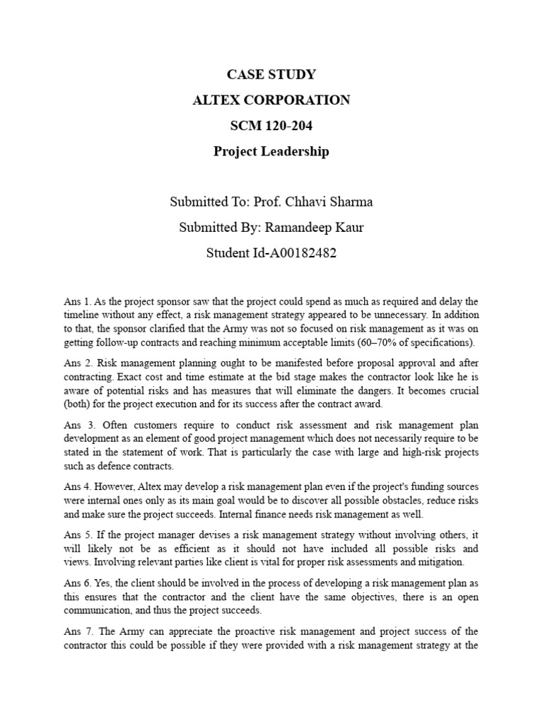 Case Study Altex Corporation | PDF | Risk Management | Risk