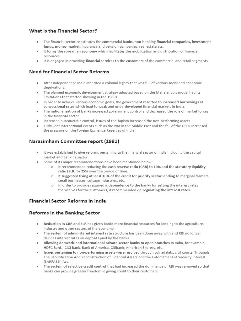 Financial Sector Reforms | PDF | Banks | Reserve Bank Of India