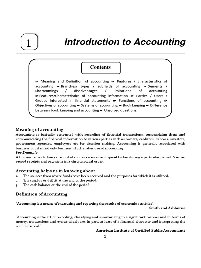 Chapter 1 Introduction To Accounting | PDF | Debits And Credits | Bookkeeping