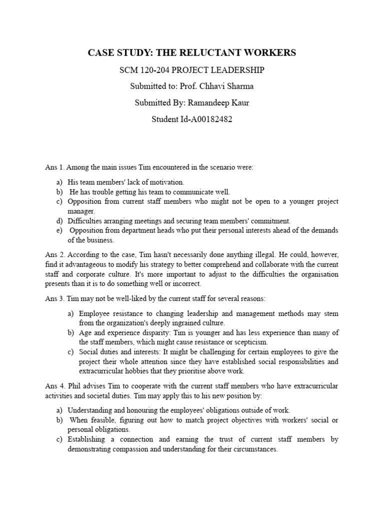 Case Study Reluctant Workers | PDF | Motivation | Motivational