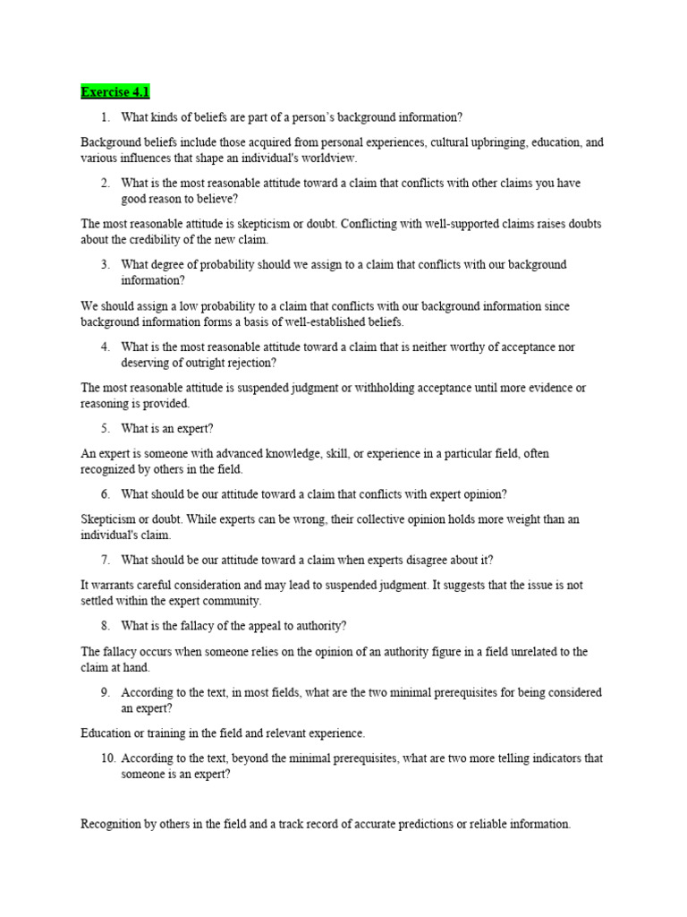 Unit 3 Exercise (4.1-4.4) | PDF | Experience | Skepticism