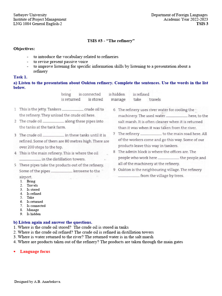 TSIS 3 The Refinery | PDF | Oil Refinery | Oil Tanker