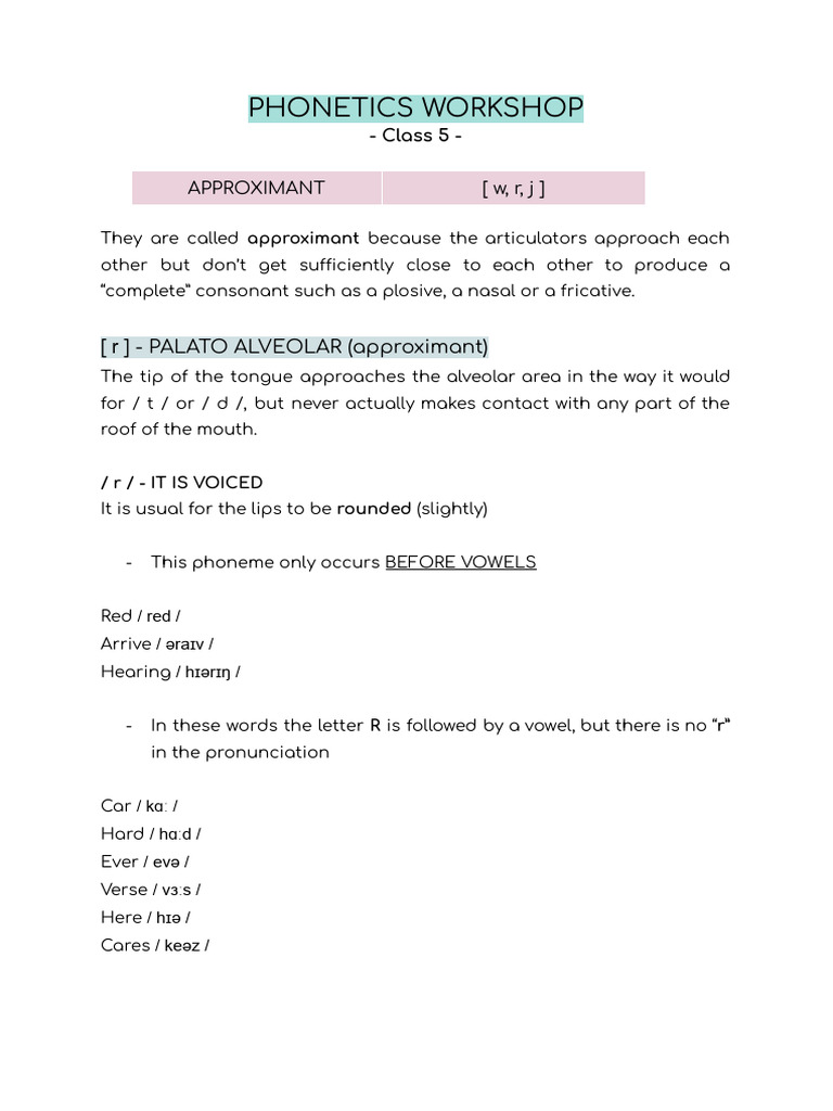 PHONETICS WORKSHOP - Class 5 | PDF | Stress (Linguistics) | Consonant