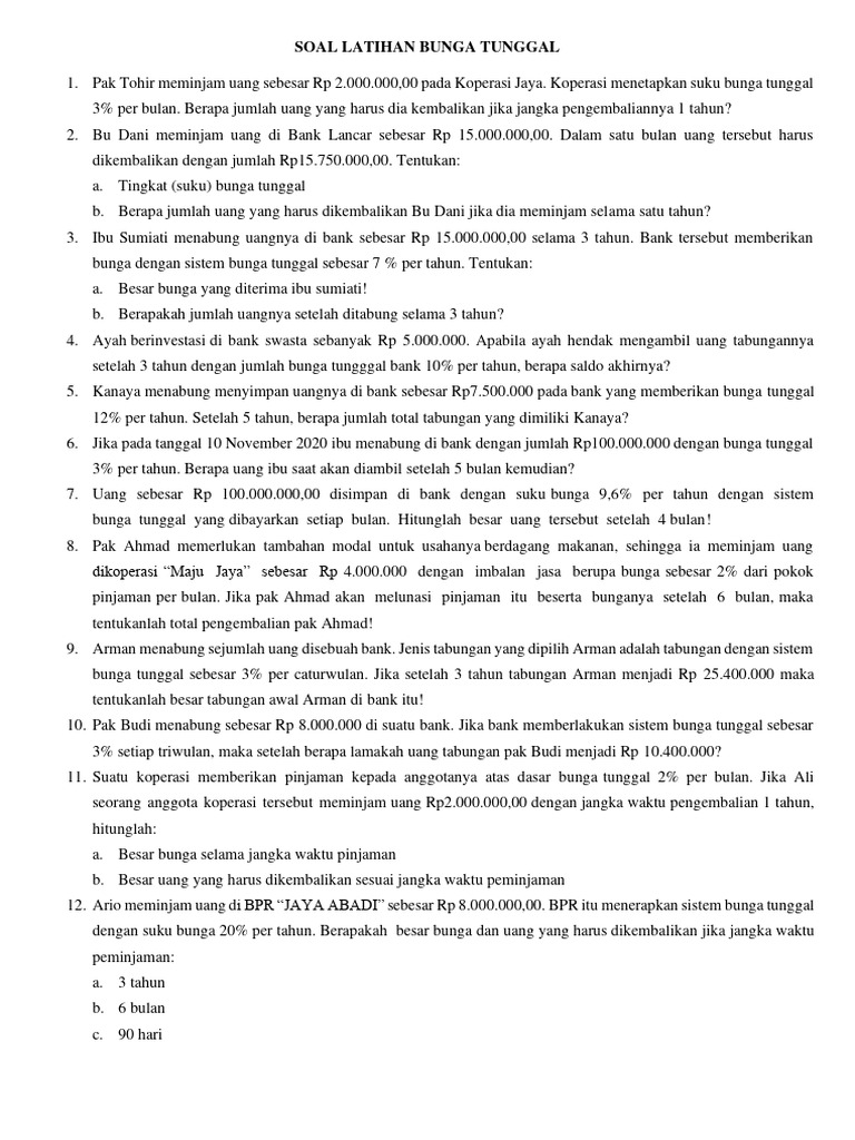 Soal Latihan Bunga Tunggal | PDF