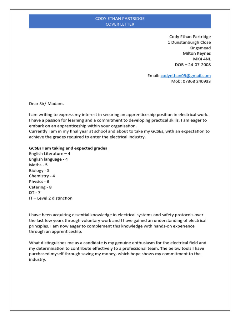 Cody Ethan Partridge Cover Letter | PDF | Learning | Behavior Modification