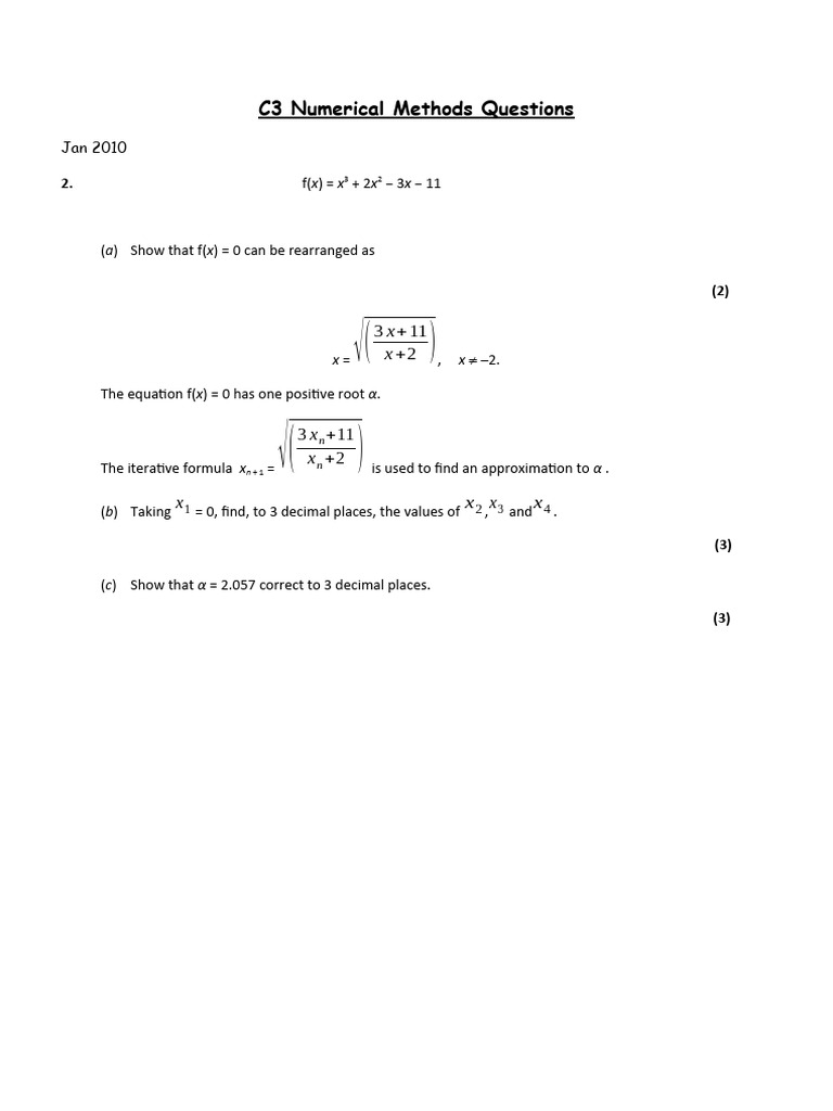 4) C3 Numerical Methods Questions | PDF | Elementary Mathematics ... 4) C3 Numerical Methods Questions | PDF | Elementary Mathematics ...