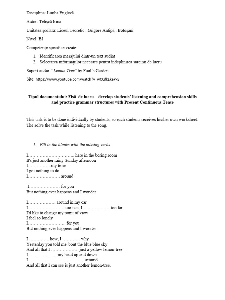 Telisca Irina Listening Lemon Tree | PDF | Language Mechanics | Languages