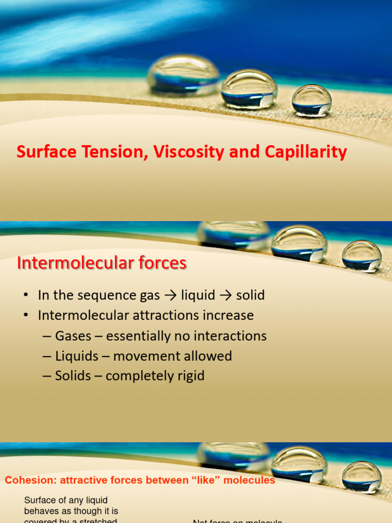 Surface Tension Viscosity and Capillarity | PDF | Viscosity | Fluid ...