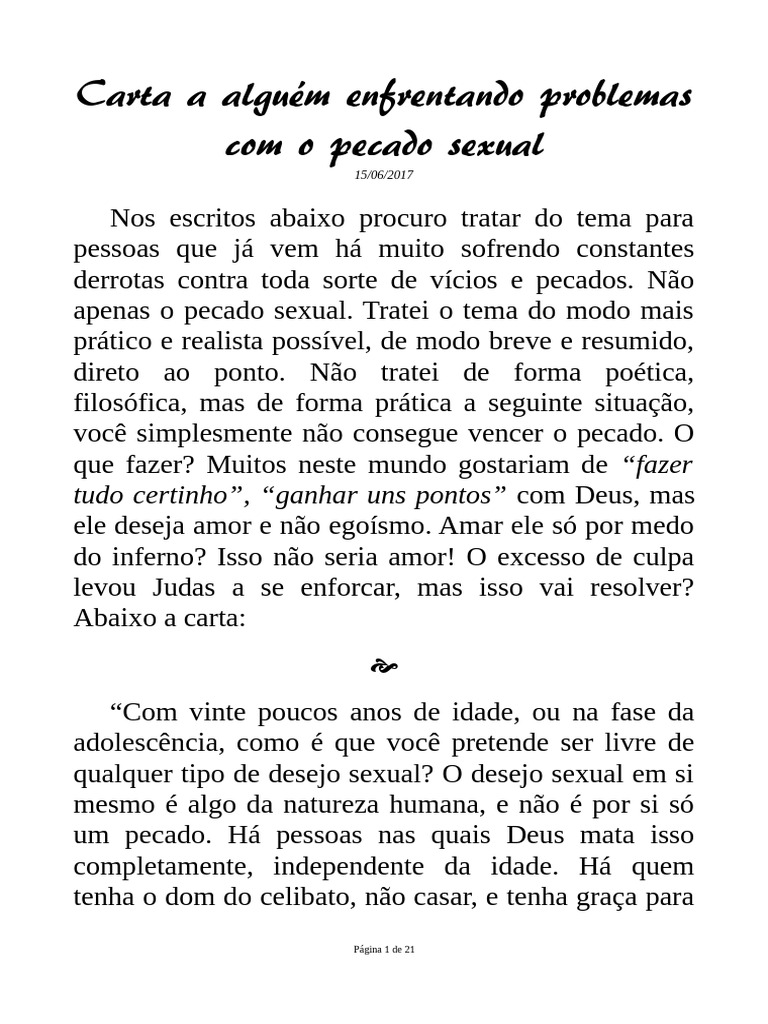 Carta A Alguém Com Problemas Com Pecado Sexual (GRD) | PDF | Pecado | Amor