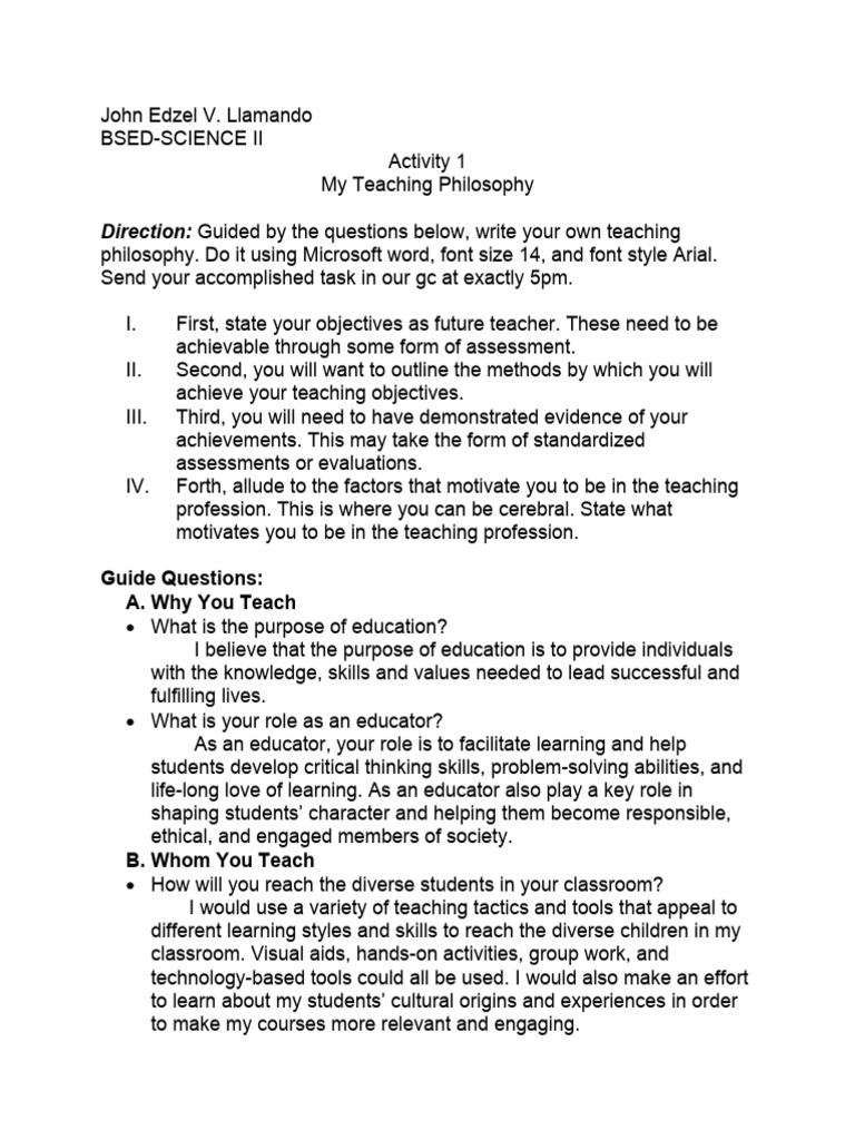 Teaching Philosophy and Objectives Guide | PDF | Learning | Teachers