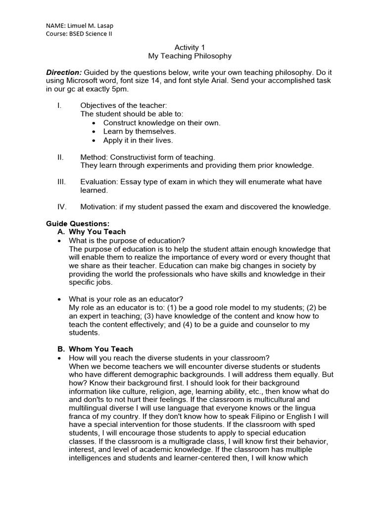 ACTIVITY 1 - LASAP Limuel | PDF | Teachers | Educational Assessment