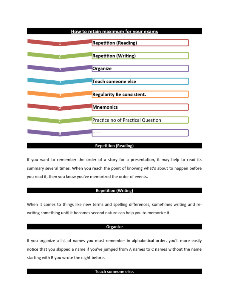 Exam Memory Techniques | PDF | Mnemonic | Accounting