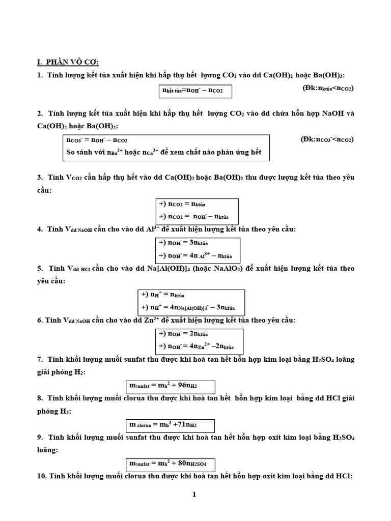 Cac Cong Thuc Giai Nhanh Trac Nghiem Hoa Hoc Lop 9 Hay Nhat | PDF