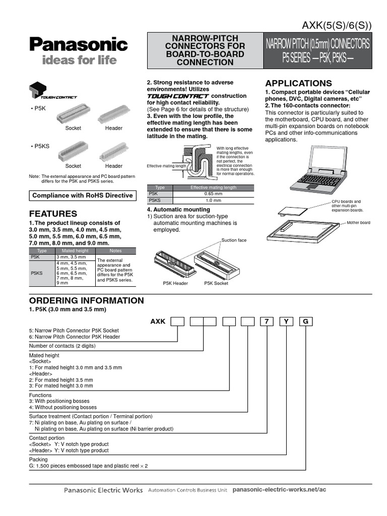 PIX32-V5 Connect 100pin (Panasonic-AXK5S-6S) Data Sheet | PDF ...