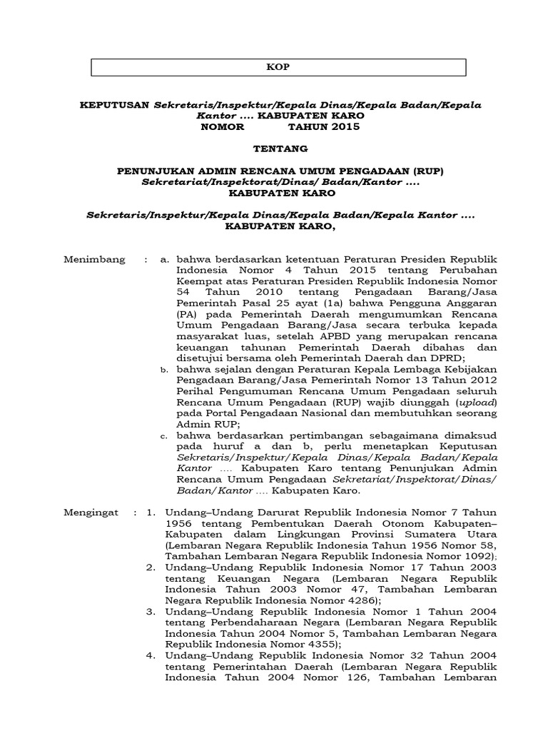 Penunjukan Admin RUP Karo 2015 | PDF | Hukum | Griya & Taman