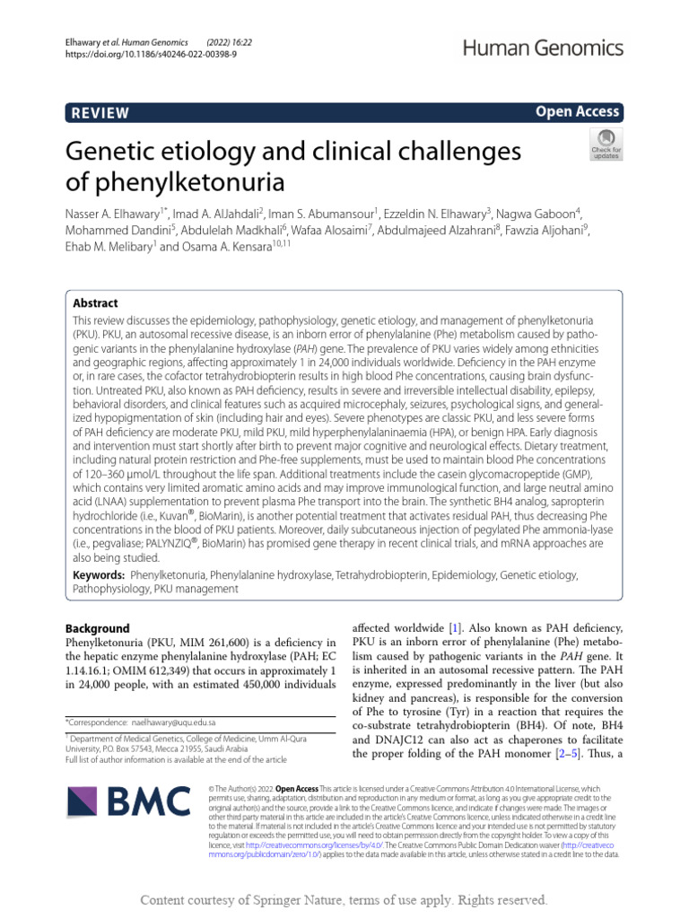 Genetic Etiology and Clinical Challenges of Phenyl | PDF ...