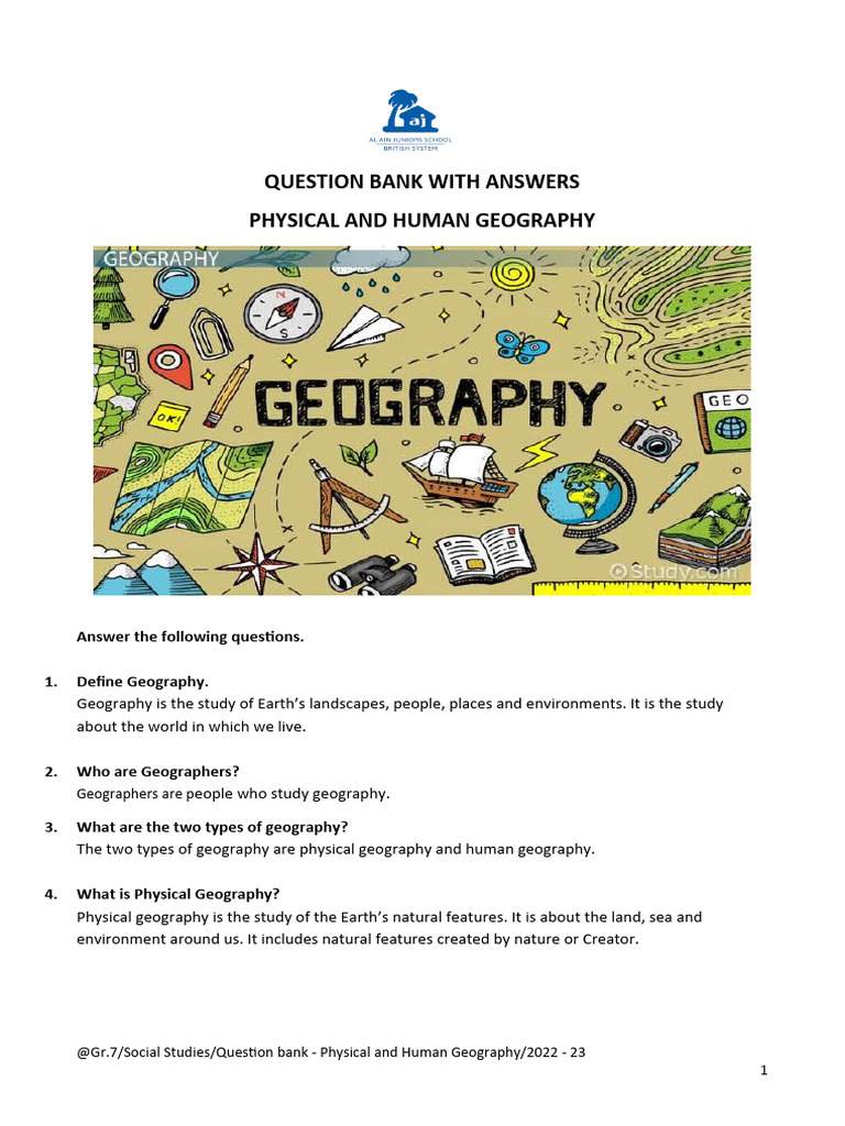 Human Geography Question Bank | PDF | Geography | Cartography