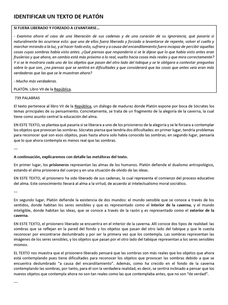 Platon-Identificar Ideas | PDF | Platón | Conocimiento