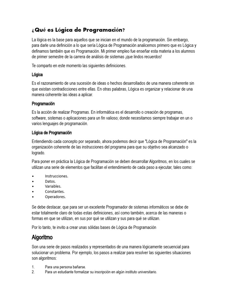 Qué Es Lógica de Programación | PDF | Algoritmos | Programación de ...