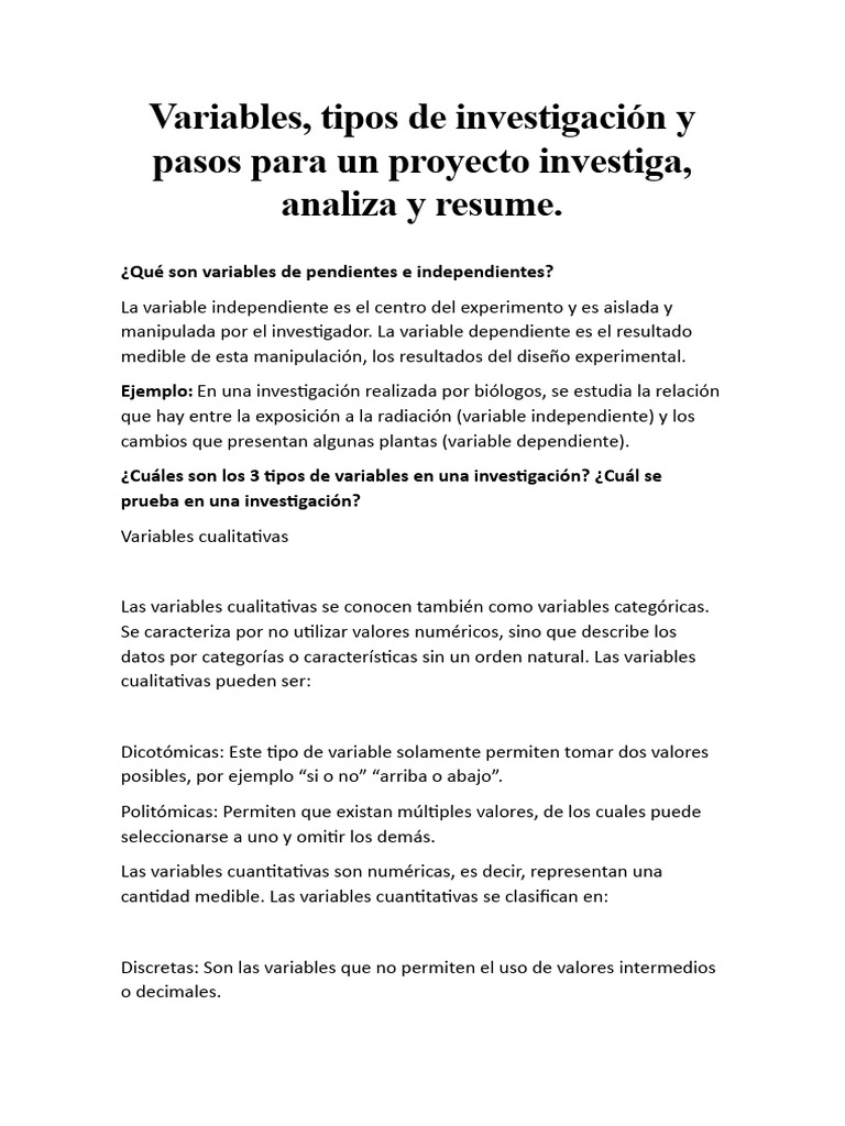 Variables y Tipos de Investigación | PDF | Investigación cuantitativa ...