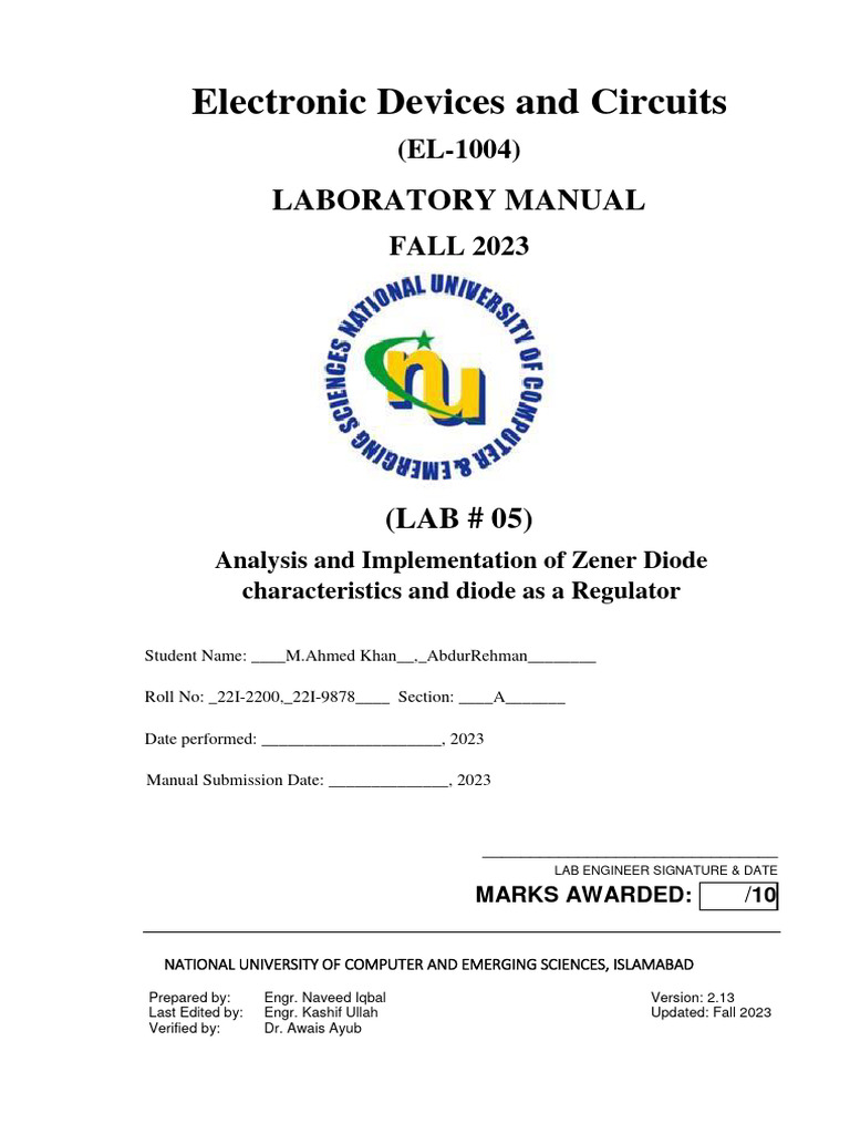 EDC Lab 05 Fall 2023 | Download Free PDF | Diode | Electrical Resistance And Conductance