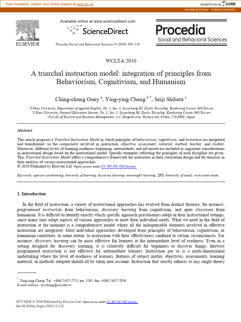 A Triarchal Instruction Model: Integration of Principles From ...