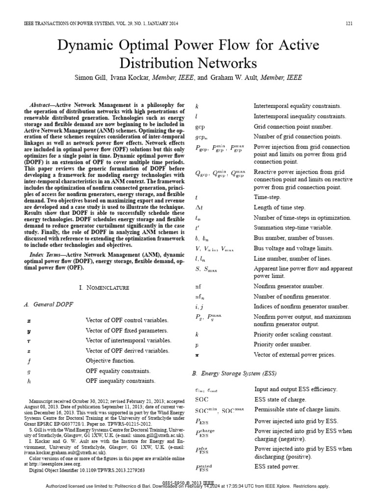 Dynamic Optimal Power Flow For Active Distribution Networks | PDF | Mathematical Optimization ...