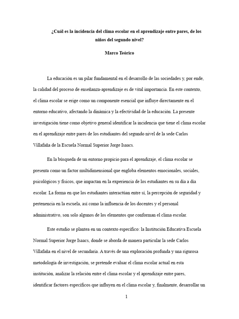 Marco Teorico Completo Clima Escolar Isabella | PDF | Aprendizaje ...