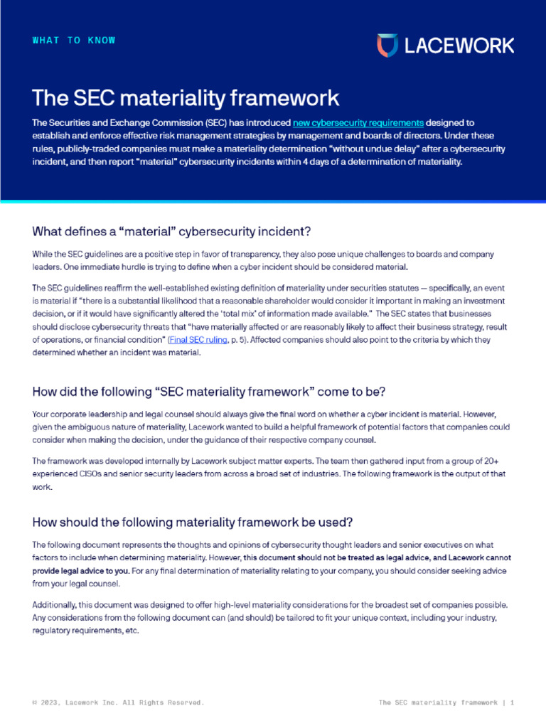 SEC Materiality Framework - Lacework | PDF