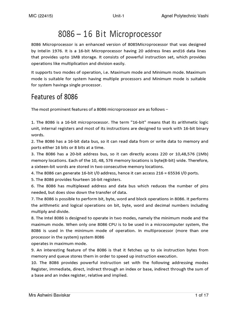 8086 Microprocessor Overview and Features | PDF | Central Processing Unit | Computer Memory