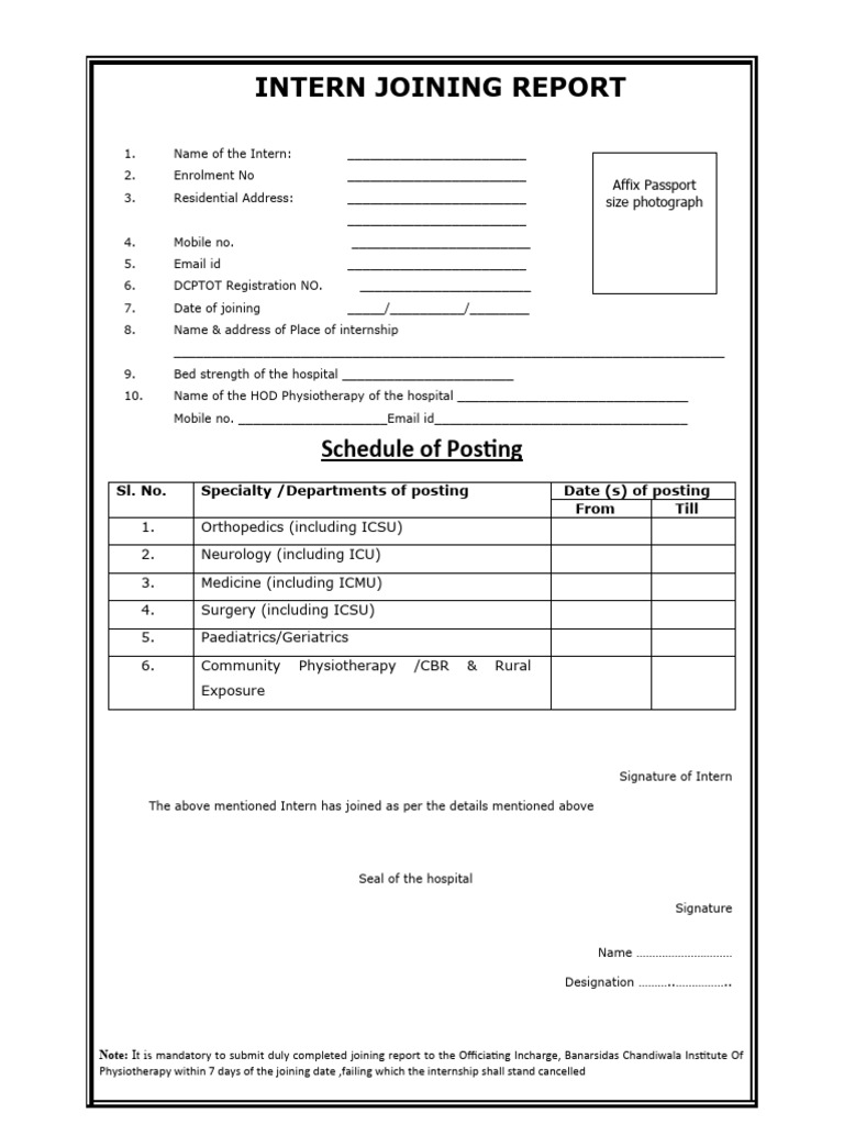 Intern Joining Report | PDF | Physical Therapy | Public Services