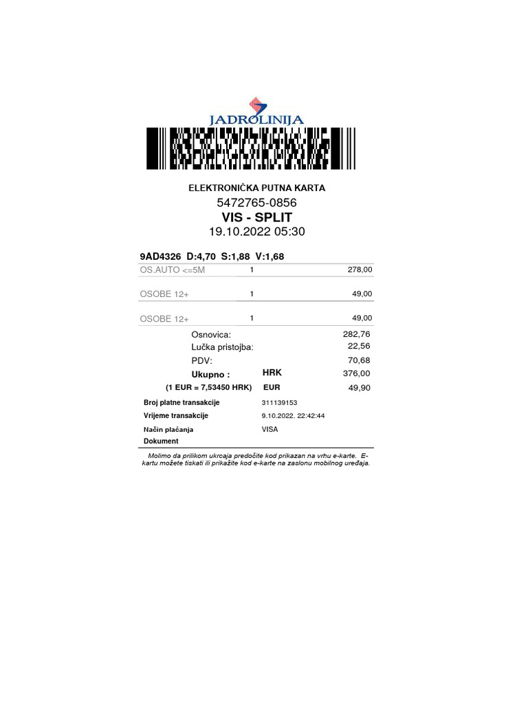 Elektronička Putna Karta - Split | PDF