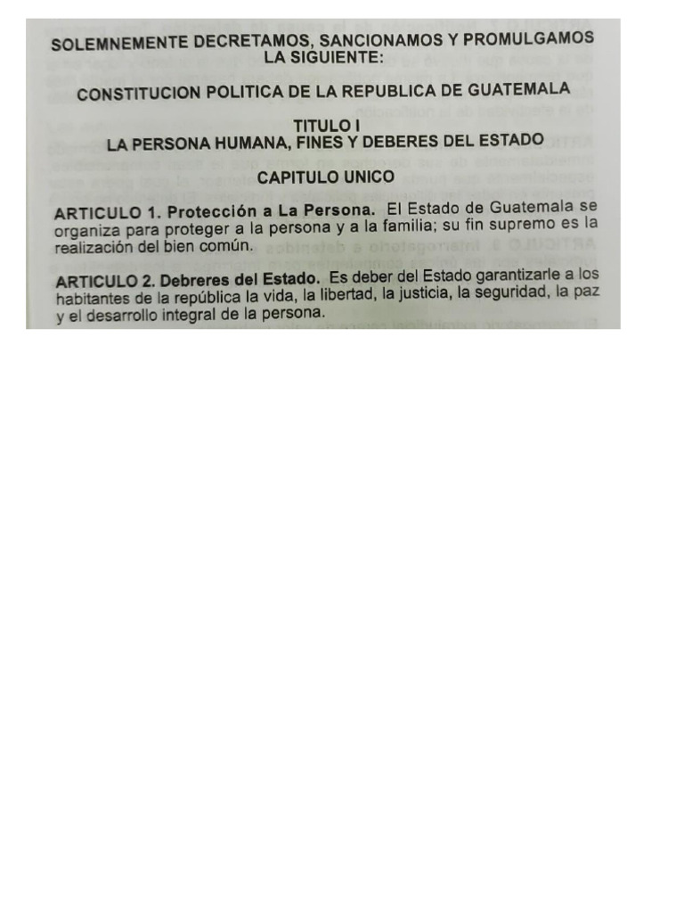 Articulo 1 y 2 de La Constitucion de Guatemala | PDF
