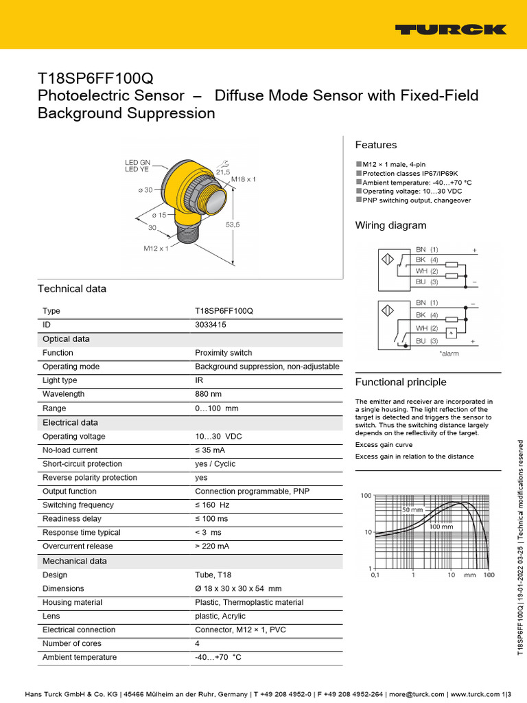 T18SP6FF100Q Photoelectric Sensor Specs | PDF | Bipolar Junction ...