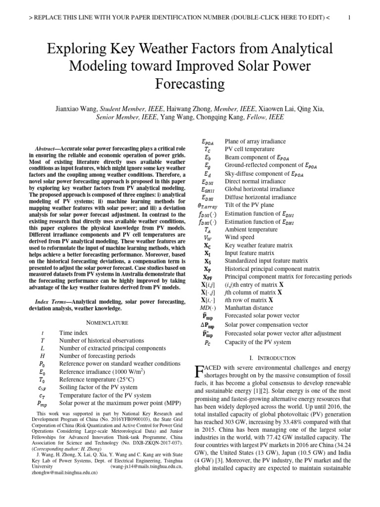 Exploring Key Weather Factors From Analytical Modeling Toward Improved Solar Power Forecasting ...
