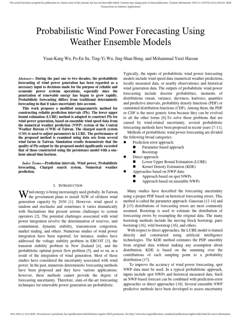 Probabilistic Wind Power Forecasting Using Weather Ensemble Models ...
