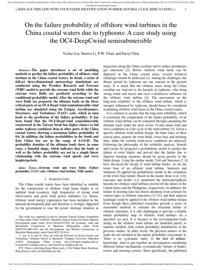 On The Failure Probability of Offshore Wind Turbines in The China Coastal Waters Due To Typhoons ...