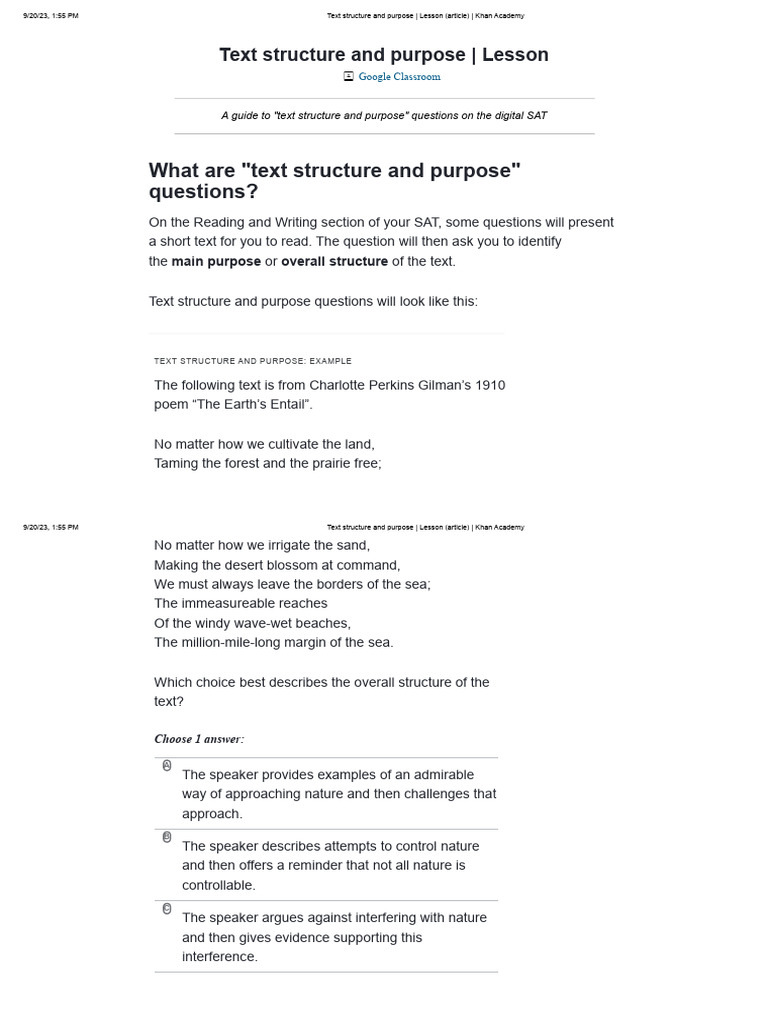 SAT Text Structure & Purpose Guide | PDF | Poetry | Cognitive Science