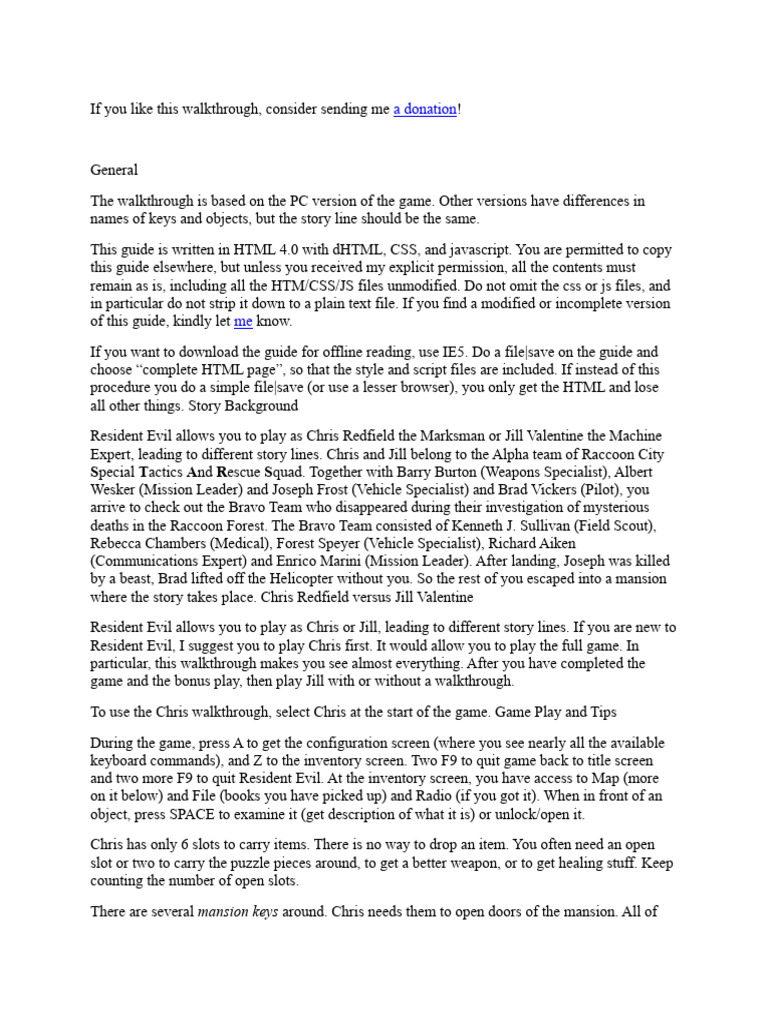 Resident Evil 1 Complete Walkthrough | PDF | Elevator | Resident Evil